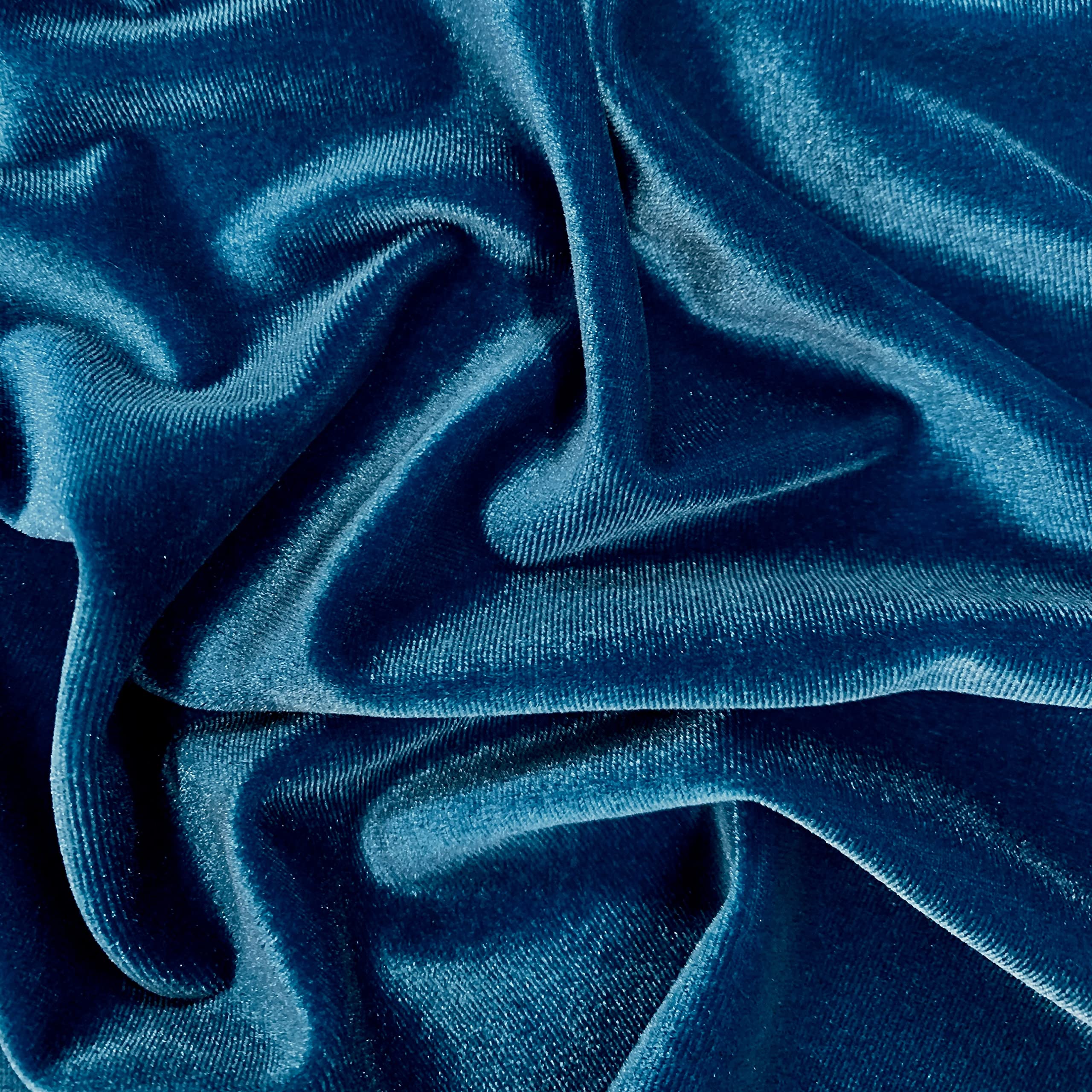 Princess Denim Blue Polyester Spandex Stretch Velvet Fabric for Bows, Topknots, Headwraps, Scrunchies, Clothes, Costumes, Crafts - 10001