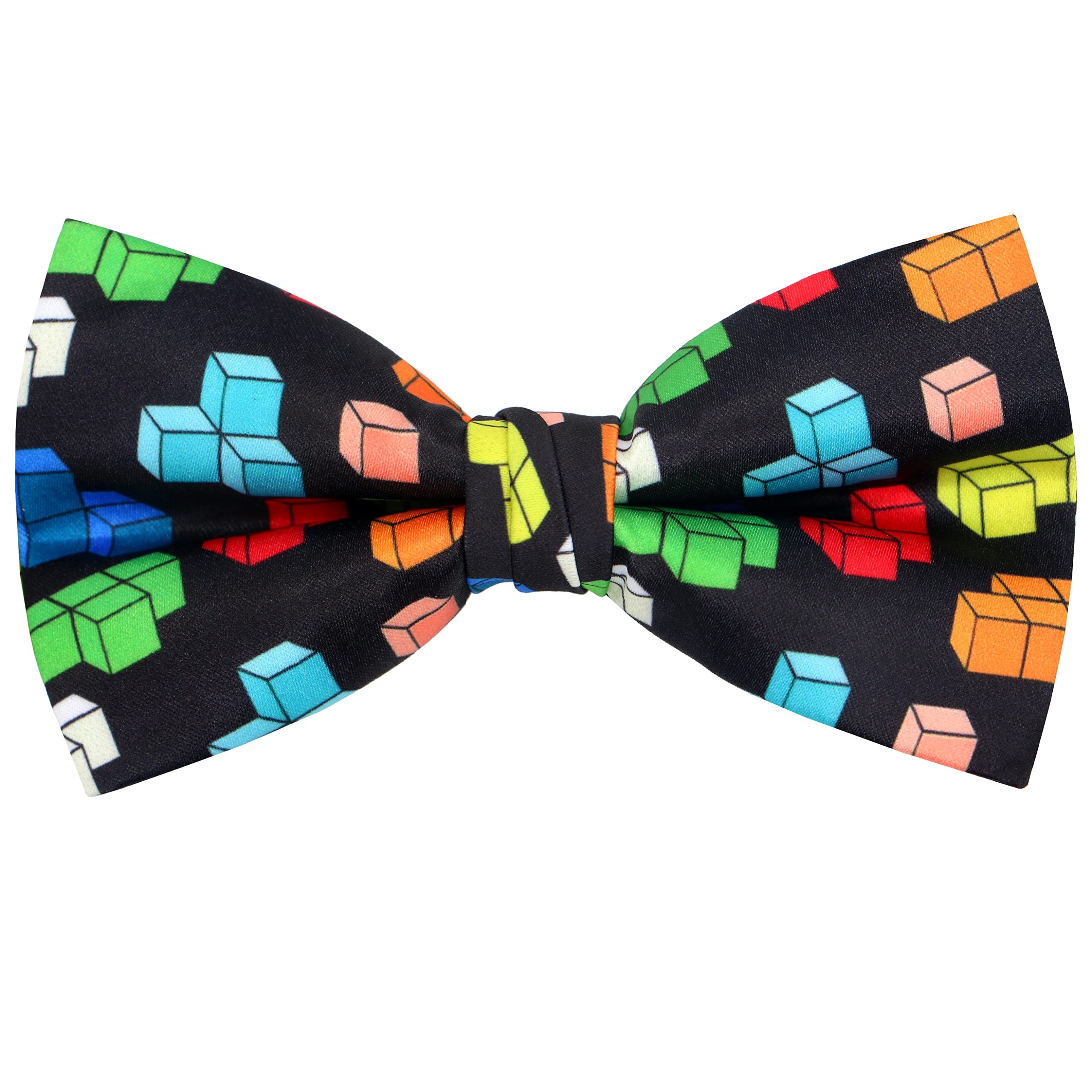 OCIA Holiday Pre-Tied Bowtie St Patricks Day Easter Clover Leaves Festival Fun Pattern Bow tie for Mens Blue Yellow Green Red Orange White Black (Cube)
