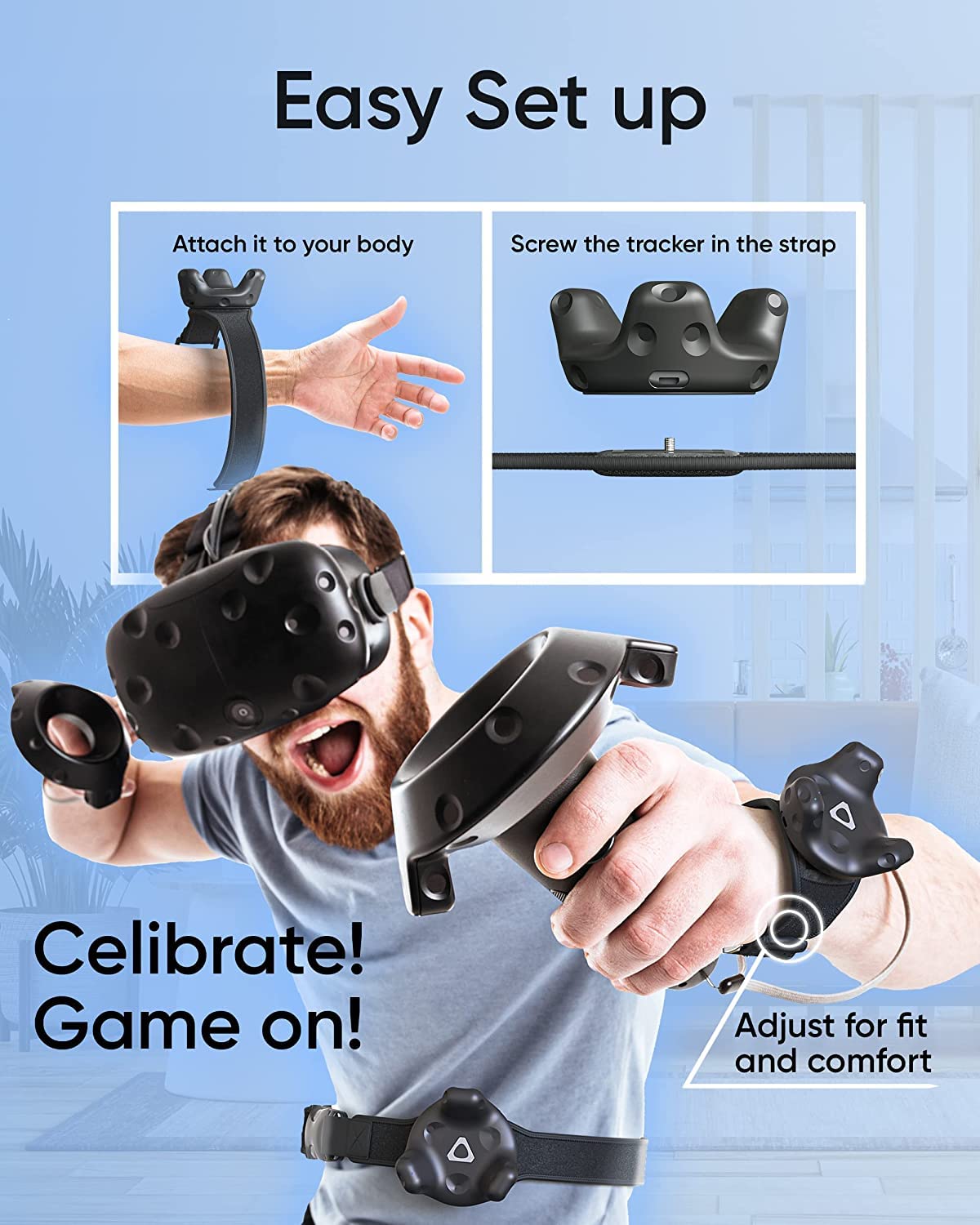 Skywin VR Tracker Straps + VR Tripods + VR Mat - Compatible with VR Systems - 2 Tripod, 1 matt, 2 Hand/Foot Straps, 1 Belt Strap Included