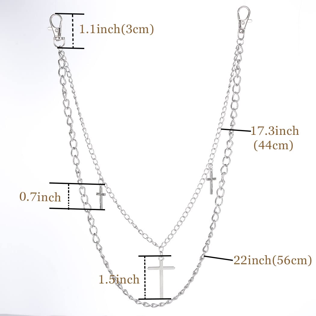 Tgirls Punk Goth Pant Hip Hop Pocket Jean Acrylic Wallet Layered Keychains Belt Trouser Chains for Women and Men (2 layer-Cross)