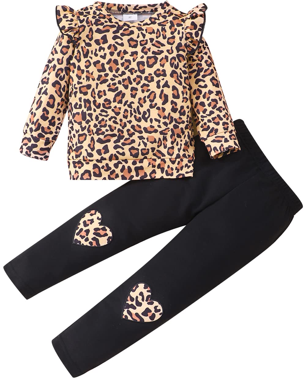 RETSUGO Toddler Girl Clothes Leopard Long Sleeve Sweatshirt Top and Pants Toddler 2pcs School Girls Outfits Kids Fall Winter Clothing Set 8-9 Years old/6615