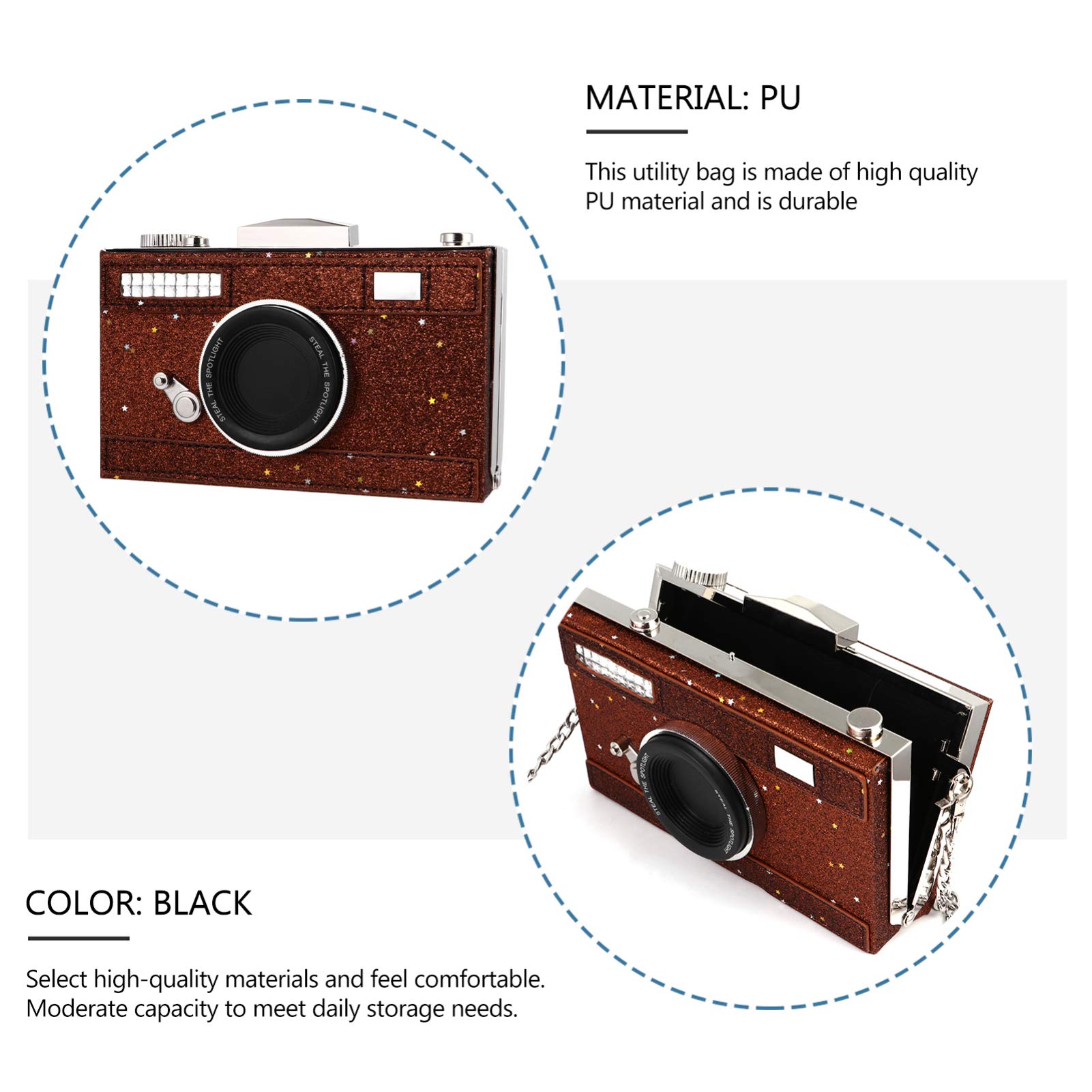 TENDYCOCO Camera Shaped Crossbody Bag Wide Shoulder Bag Square Bag Camera Bling Purse Unique Design for Daily Storage