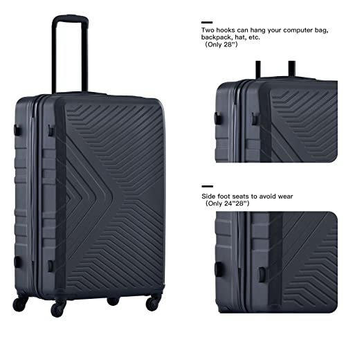 Troyesko Hard Shell Luggage Sets Clearance Travel Suitcases with Wheels Lightweight Durable ABS Unisex Adults Carry on Luggage Maletas De Viaje with TSA Lock 3-Piece 20/24/28 Black Local Warehouse