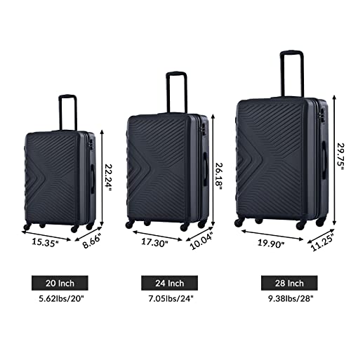 Troyesko Hard Shell Luggage Sets Clearance Travel Suitcases with Wheels Lightweight Durable ABS Unisex Adults Carry on Luggage Maletas De Viaje with TSA Lock 3-Piece 20/24/28 Black Local Warehouse