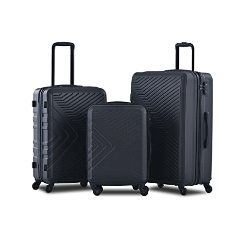 Troyesko Hard Shell Luggage Sets Clearance Travel Suitcases with Wheels Lightweight Durable ABS Unisex Adults Carry on Luggage Maletas De Viaje with TSA Lock 3-Piece 20/24/28 Black Local Warehouse