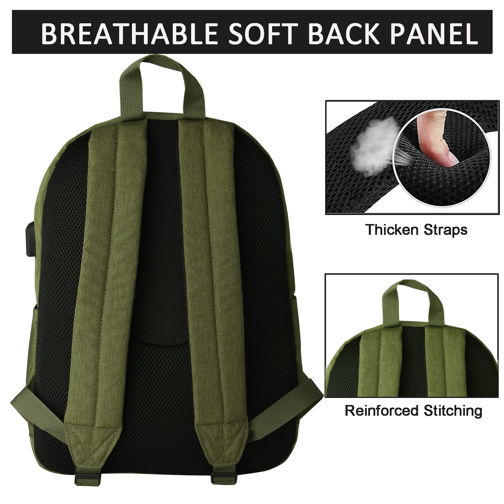 SUPACOOL Casual Laptop Backpack for Men and Women, Backpack for College, USB Charging Port, Lightweight Pack Back(Olive)