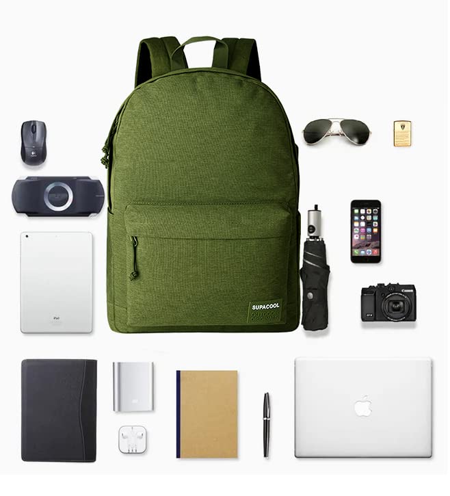 SUPACOOL Casual Laptop Backpack for Men and Women, Backpack for College, USB Charging Port, Lightweight Pack Back(Olive)