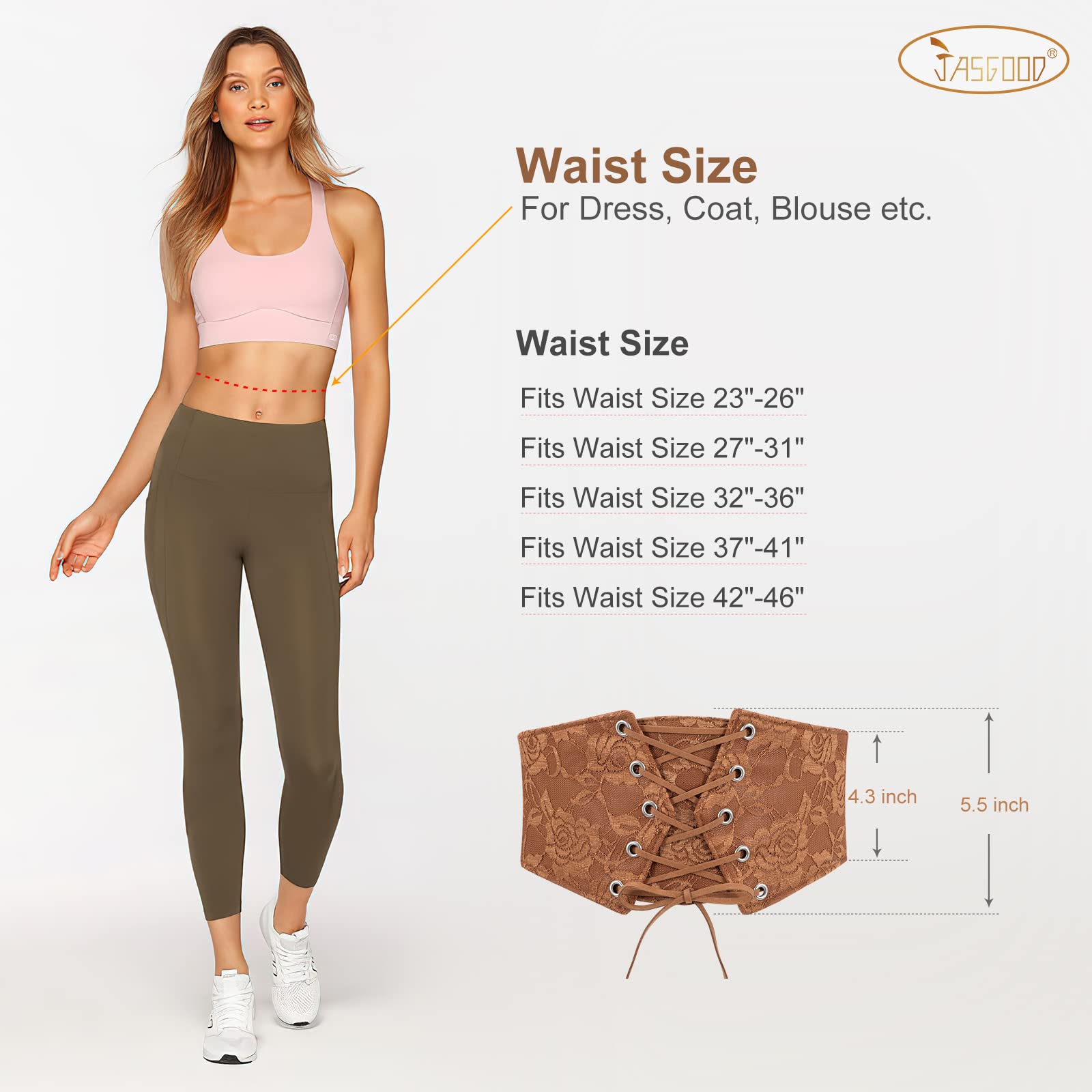 JASGOOD 2 Pack Women Elastic Wide Waist Belt Lace-up Tied Waspie Corset Belt for Dress