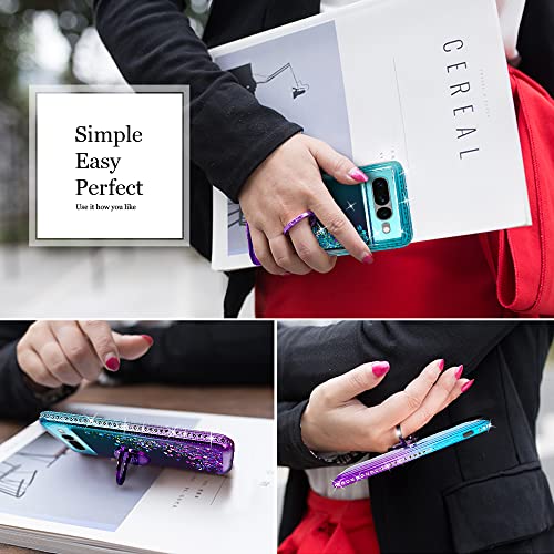 Silverback for Pixel 7 Pro Case, Moving Liquid Holographic Sparkle Glitter Case with Kickstand, Girls Women Bling Diamond Ring Slim Protective Case for Google Pixel 7 Pro, Purple