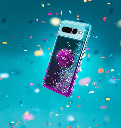 Silverback for Pixel 7 Pro Case, Moving Liquid Holographic Sparkle Glitter Case with Kickstand, Girls Women Bling Diamond Ring Slim Protective Case for Google Pixel 7 Pro, Purple