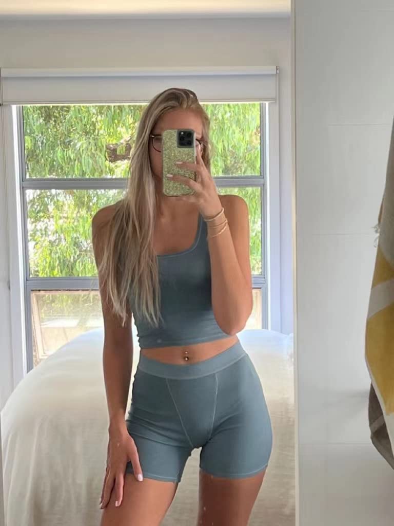 AYWA Casual Workout Sets Two Piece Outfits for Women Ribbed Crop Tank Top High Waist Leggings Active Wear (Grey-shorts, Medium)