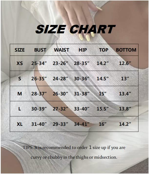 AYWA Casual Workout Sets Two Piece Outfits for Women Ribbed Crop Tank Top High Waist Leggings Active Wear (Grey-shorts, Medium)