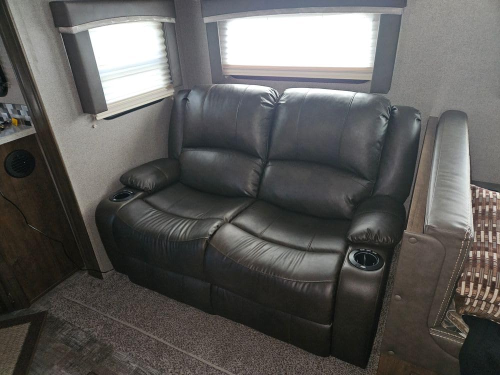 RecPro Charles 58" Powered Double RV Wall Hugger Recliner Sofa RV Loveseat with Upgraded 2023 Fabric (Gunmetal)