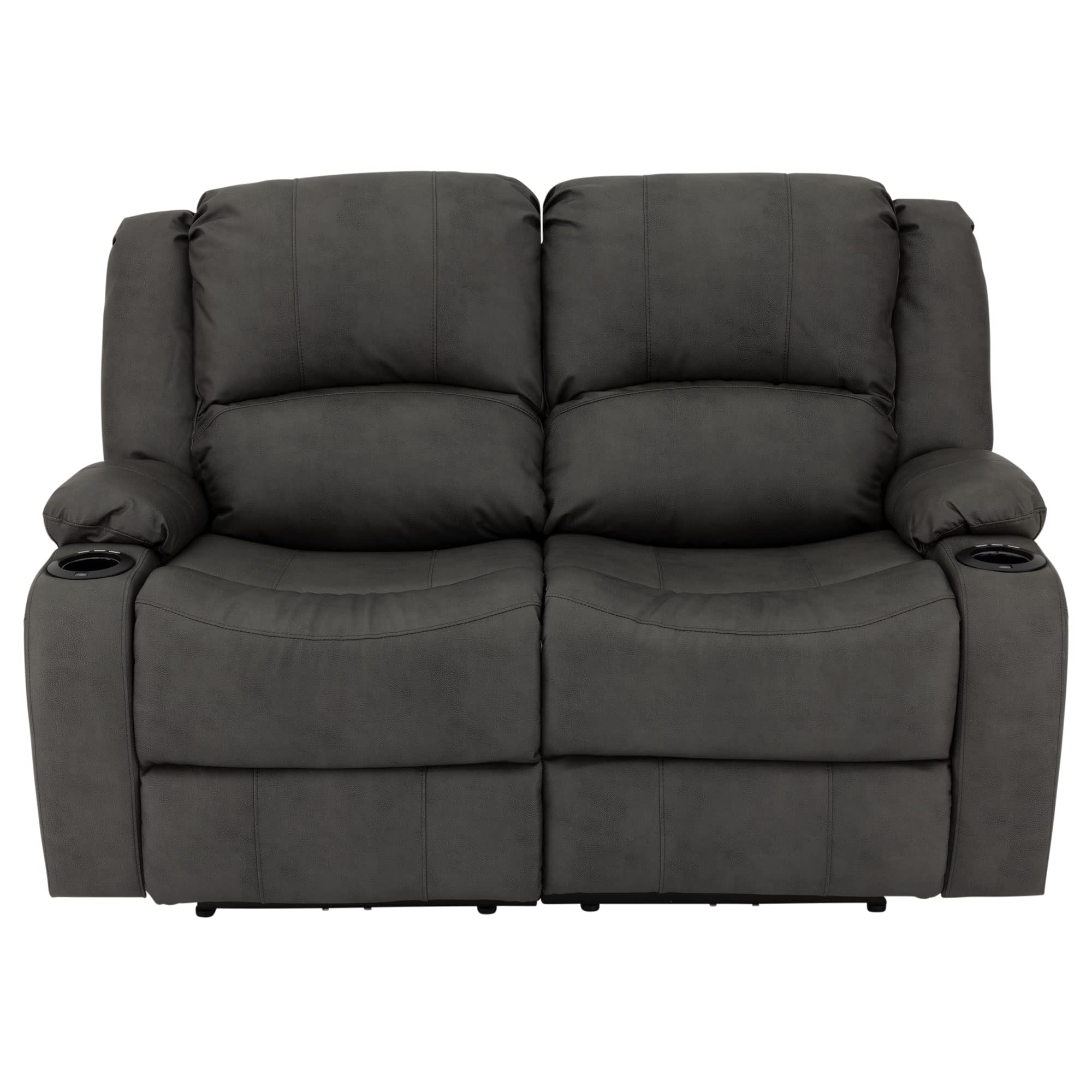 RecPro Charles 58" Powered Double RV Wall Hugger Recliner Sofa RV Loveseat with Upgraded 2023 Fabric (Gunmetal)