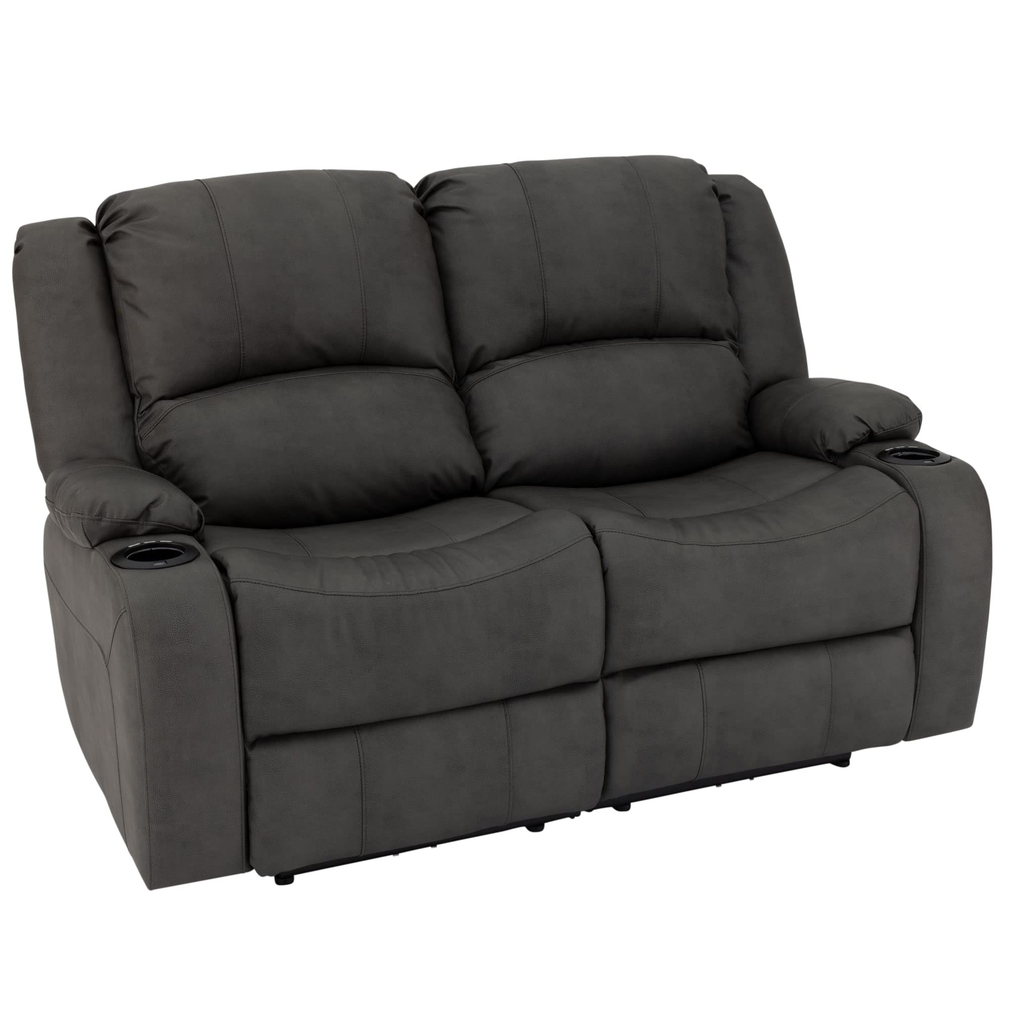 RecPro Charles 58" Powered Double RV Wall Hugger Recliner Sofa RV Loveseat with Upgraded 2023 Fabric (Gunmetal)