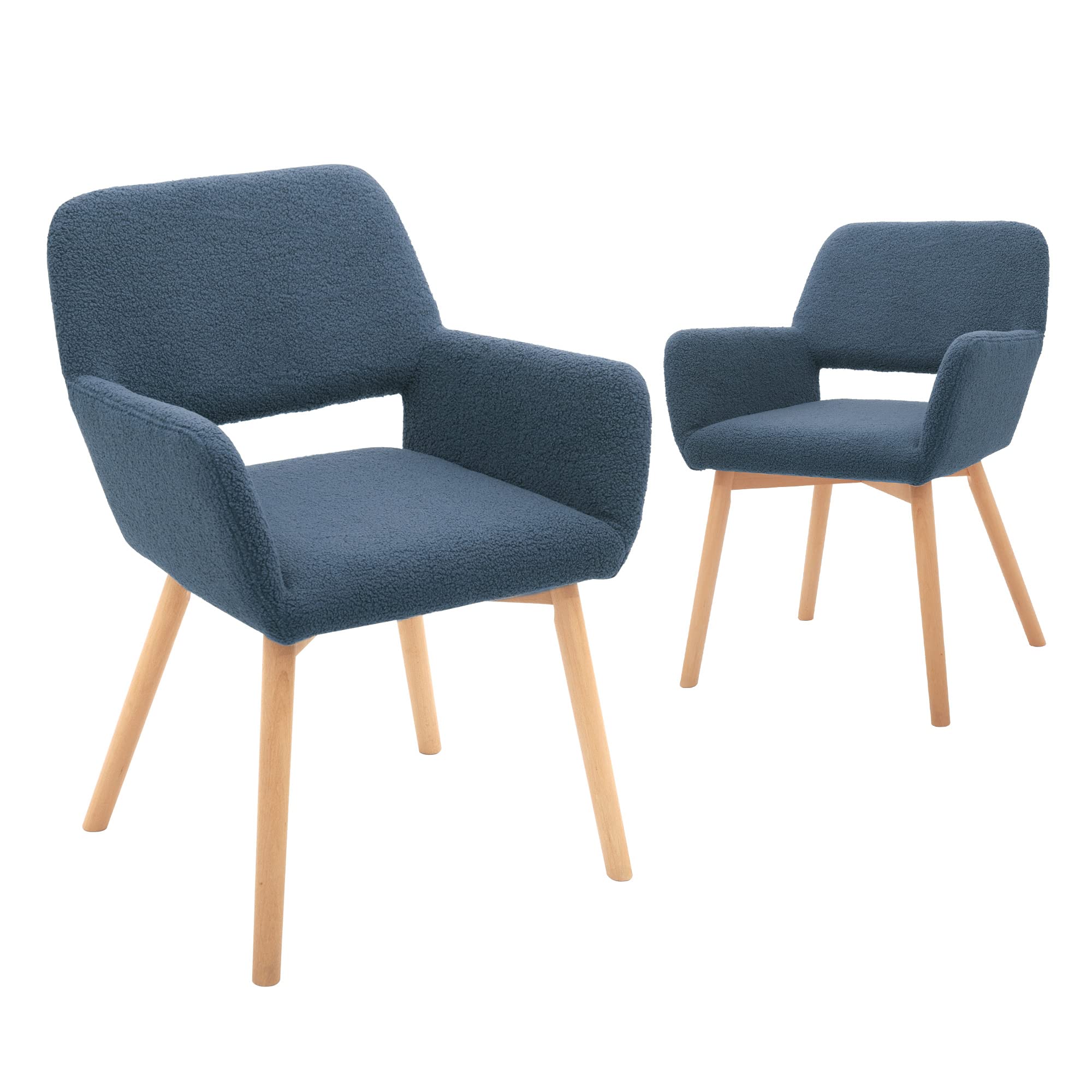 CangLong Upholstered Cushion Leisure Modern Living Dining Room Accent Arm Chairs Club Guest with Solid Wood Legs, Set of 2, Fleece Blue
