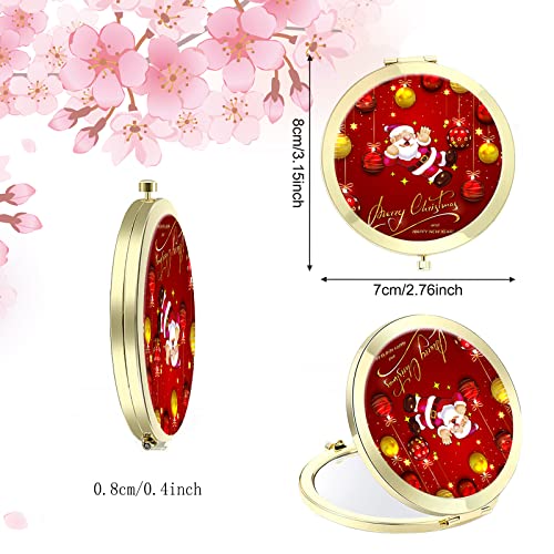 LONNAONE Compact Mirror for Women,Round Mini Pocket Travel Makeup Mirror,Pretty Portable Folding Small Pocket Mirror for Handbag,Purse,Double Sided Handheld Pocket Mirror(Golden Happy Christmas
