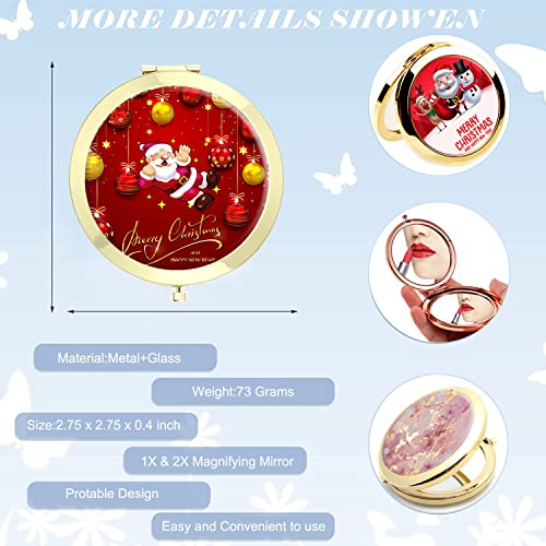 LONNAONE Compact Mirror for Women,Round Mini Pocket Travel Makeup Mirror,Pretty Portable Folding Small Pocket Mirror for Handbag,Purse,Double Sided Handheld Pocket Mirror(Golden Happy Christmas