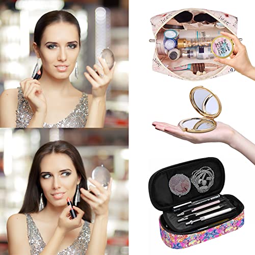 LONNAONE Compact Mirror for Women,Round Mini Pocket Travel Makeup Mirror,Pretty Portable Folding Small Pocket Mirror for Handbag,Purse,Double Sided Handheld Pocket Mirror(Golden Happy Christmas