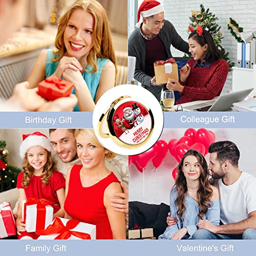 LONNAONE Compact Mirror for Women,Round Mini Pocket Travel Makeup Mirror,Pretty Portable Folding Small Pocket Mirror for Handbag,Purse,Double Sided Handheld Pocket Mirror(Golden Happy Christmas