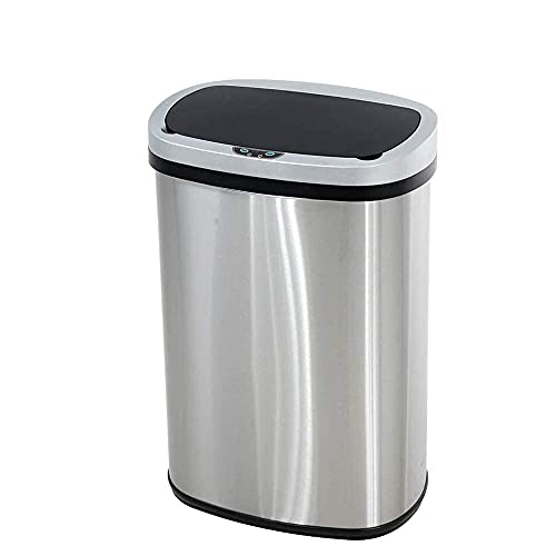 Bigacc 13 Gallon 50 Liter Kitchen Trash Can with Touch-Free & Motion Sensor, Automatic Stainless-Steel Garbage Can, Anti-Fingerprint Mute Designed Trash Bin Trash Can for Office Bedroom, Silver