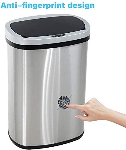 Bigacc 13 Gallon 50 Liter Kitchen Trash Can with Touch-Free & Motion Sensor, Automatic Stainless-Steel Garbage Can, Anti-Fingerprint Mute Designed Trash Bin Trash Can for Office Bedroom, Silver