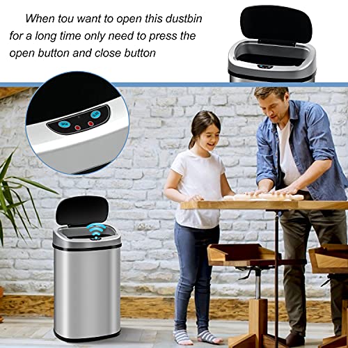 Bigacc 13 Gallon 50 Liter Kitchen Trash Can with Touch-Free & Motion Sensor, Automatic Stainless-Steel Garbage Can, Anti-Fingerprint Mute Designed Trash Bin Trash Can for Office Bedroom, Silver
