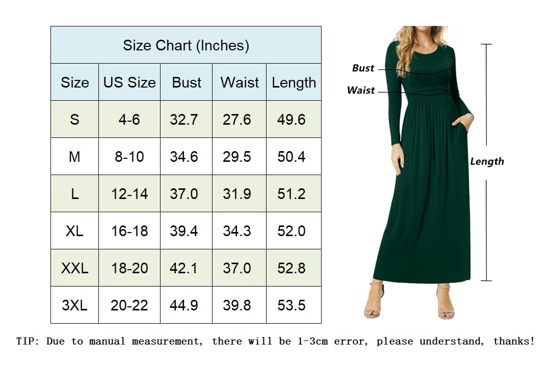 CATHY Women's Empire Waist Bodycon Maxi Dress Crewneck Casual Long Dresses with Pockets, S, 01 Red Flowers