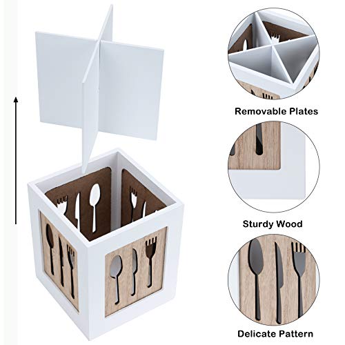handrong Silverware Caddy Wooden Utensil Cutlery Flatware Caddy Utensils Holder Flatware Cutlery Storage Organizer Holds Spoons Forks Knifes for Kitchen