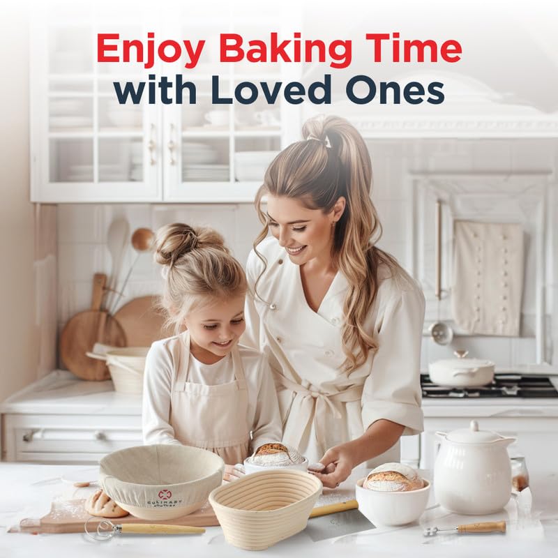 Bread Proofing Basket Set of 2 - Round 9" & Oval 8" Sourdough Bread Baking Supplies w/Linen Liner, Scrapers, Scoring Lame, Whisk, Blades Banneton Proofing Baskets - Sourdough Starter Kit for Beginners