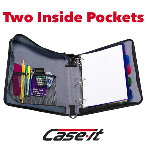 Case-It The Classic Zipper Binder - 2 Inch O-Rings - Multiple Pockets - 350 Sheet Capacity - Comes with Shoulder Strap - Midnight Blue D-251 (6 Pack)