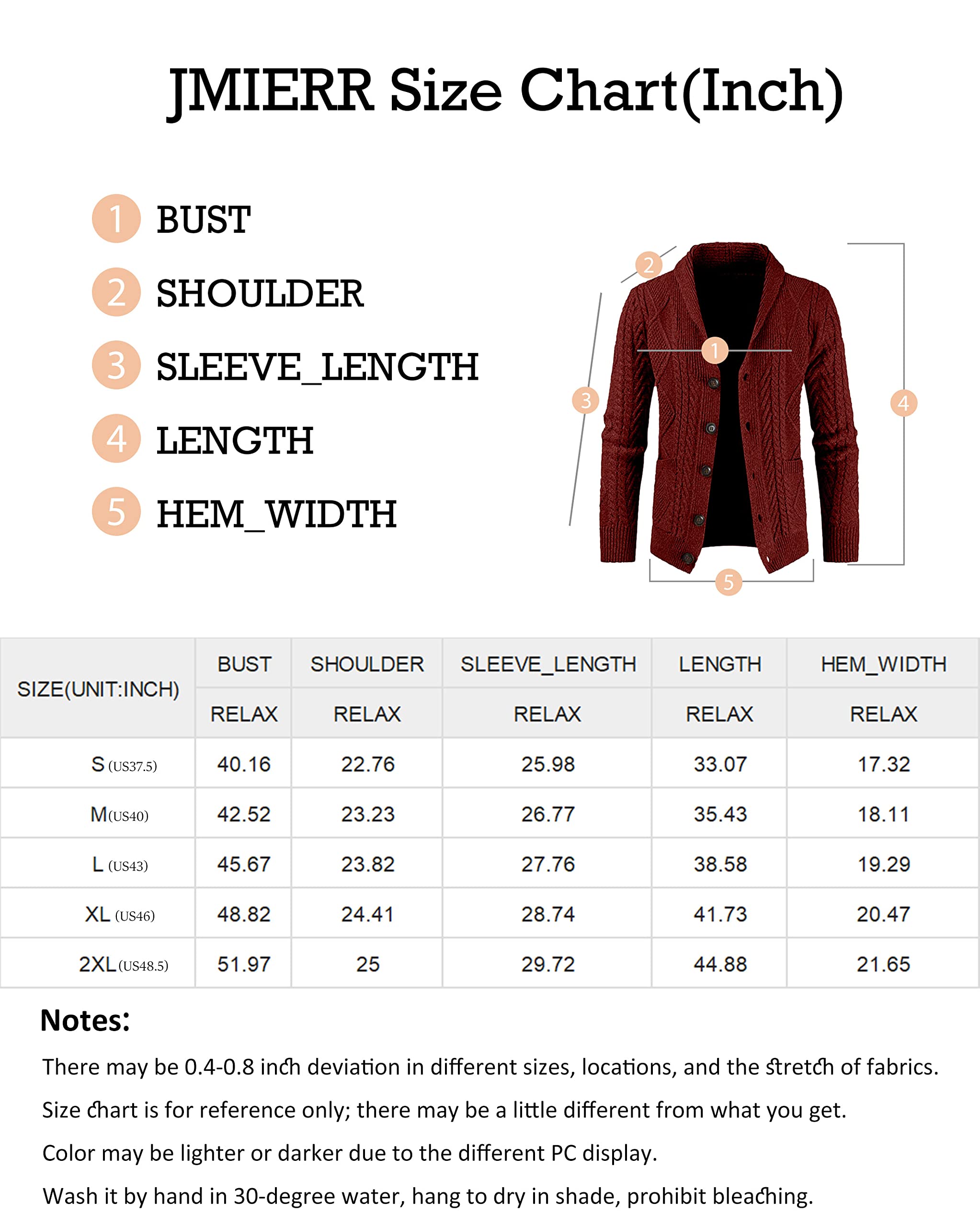JMIERR Mens Cardigan Sweater Fall Casual Long Sleeve Shawl Collar Button-Up Cable Knit Sweaters with Pockets for Men,US 40(M),Dark Grey