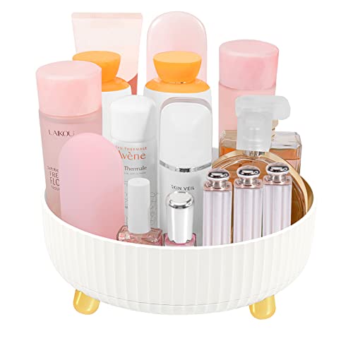 CGBE Lazy Susan Organizer, 360 Degree Rotating Makeup Organizer, Lazy Susan Round Turntable Storage Tray for Vanity Bathroom Countertop Kitchen Organized Makeup, Cosmetics, Condiment-White