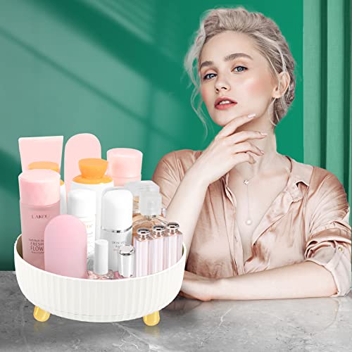 CGBE Lazy Susan Organizer, 360 Degree Rotating Makeup Organizer, Lazy Susan Round Turntable Storage Tray for Vanity Bathroom Countertop Kitchen Organized Makeup, Cosmetics, Condiment-White