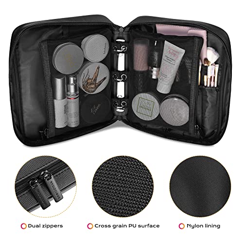 BYOOTIQUE Makeup Bag with 3 Removable Pouches 3 IN 1 Detachable Cosmefic Bag Loose Leaf Binders Removable Portable Toiletry Travel Hanging Makeup Bags Organizer Storage Makeup Brush Holder, Black