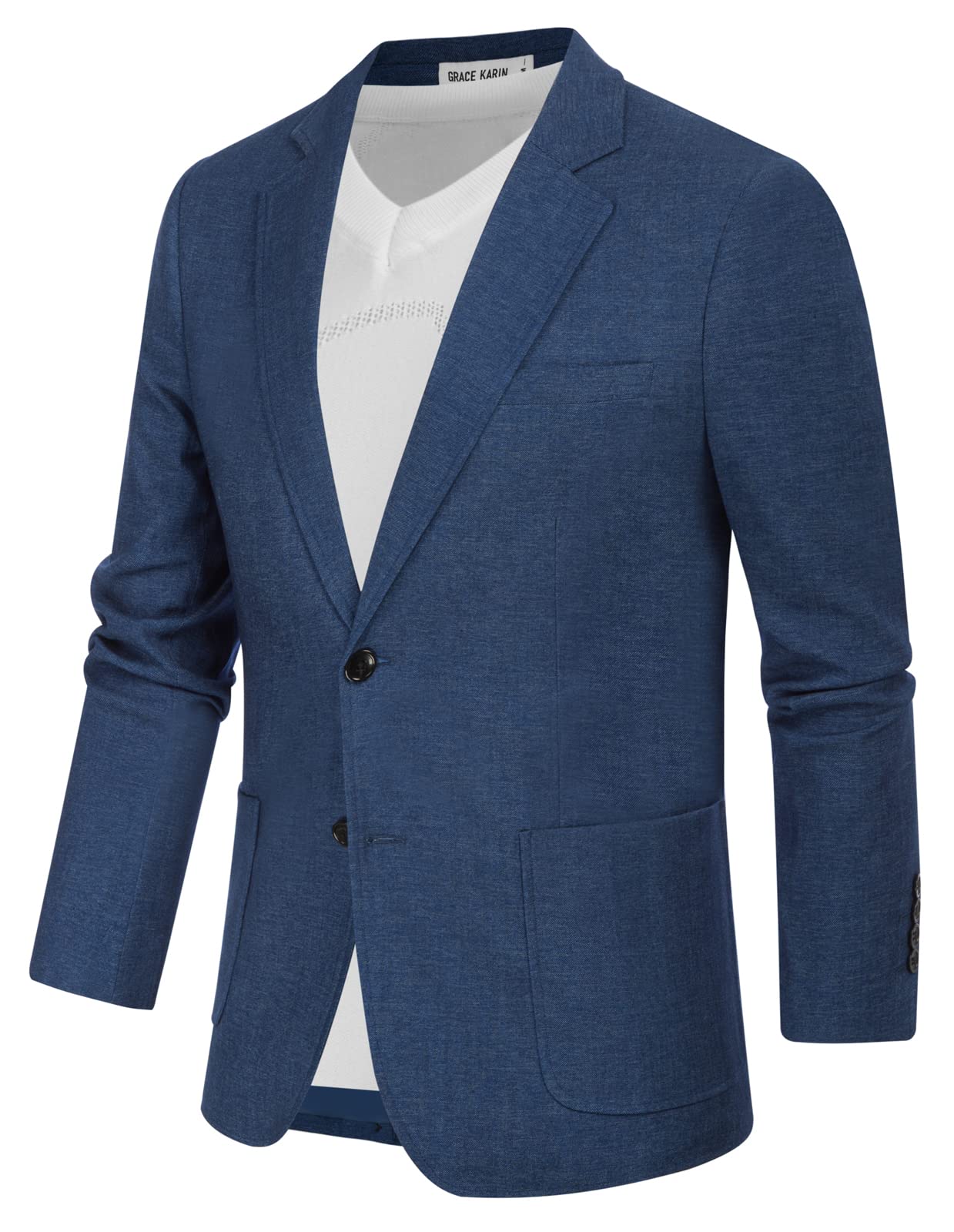 Men's Casual Knit Denim Suit Blazer Jackets Breathable Stretch Notch Lapel Collar Business Work Sports Coats Two Button