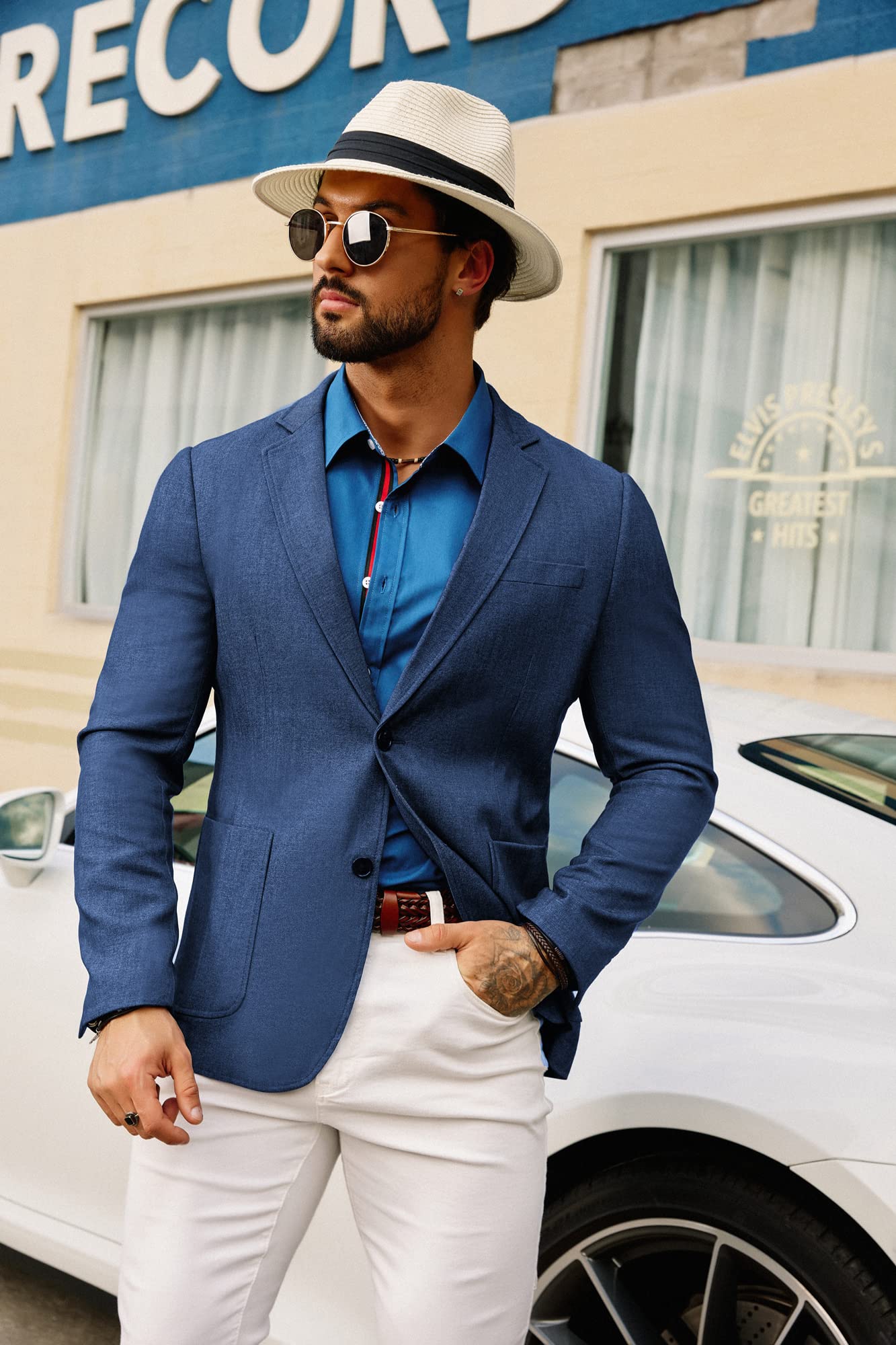 Mens Casula Sport Coat Casual Blazer One Button Business Suit Jacket for Wedding Bridegroom Tuxedos Denim Blue XL