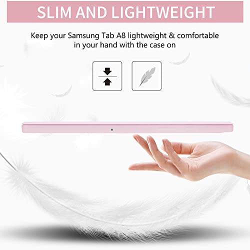 CLARKCAS Case for Samsung Galaxy Tab A8 10.5 Inch 2022 Release Model SM-X200 X205 X207,Slim Cover with Trifold Stand and Soft TPU Back for Samsung Galaxy Tab A8 (Pink)