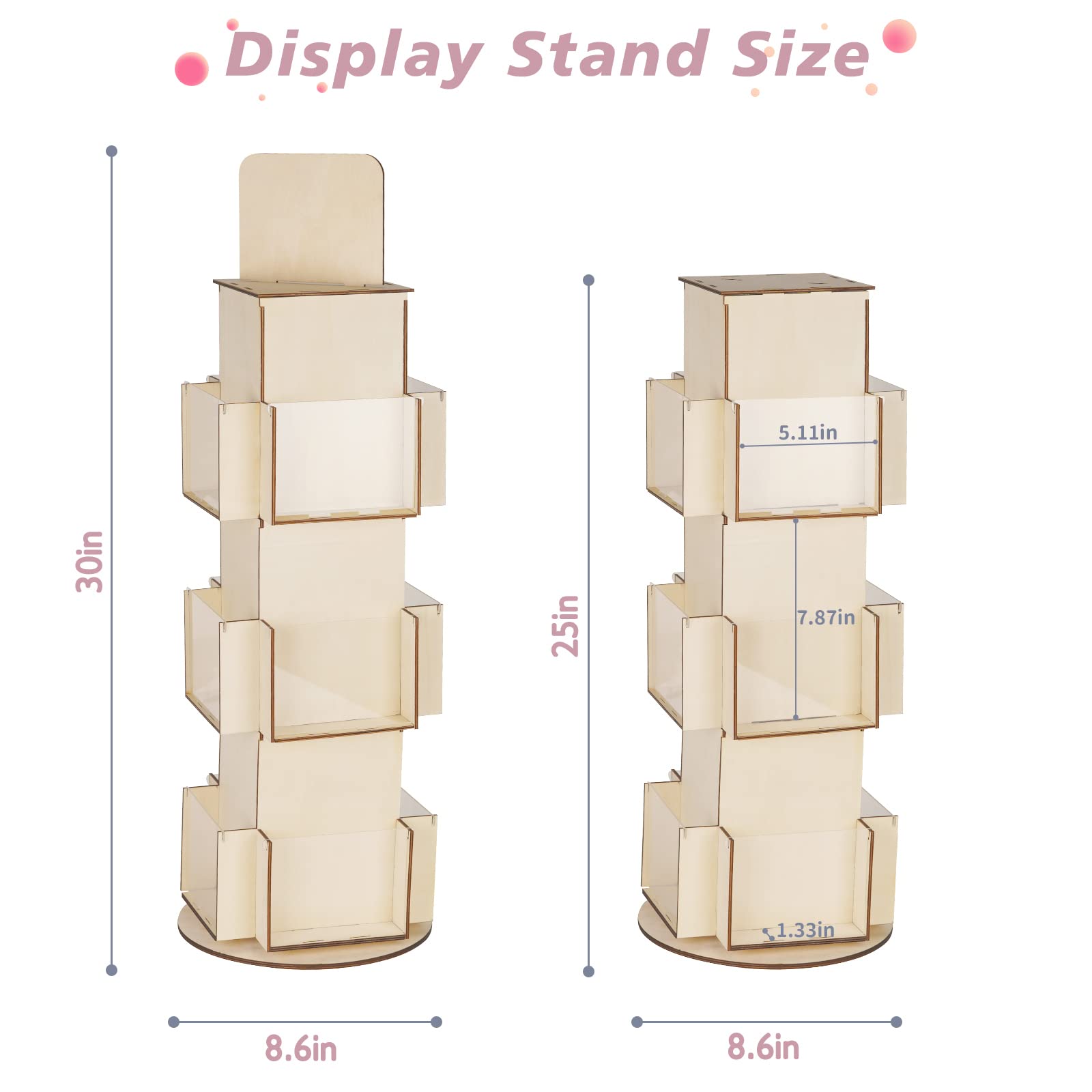 Natheeph Rotating Wooden Display Rack with Two Card Sticker for Greeting Card Vendor Coffee Bag 3 Tier Tabletop Display Stand
