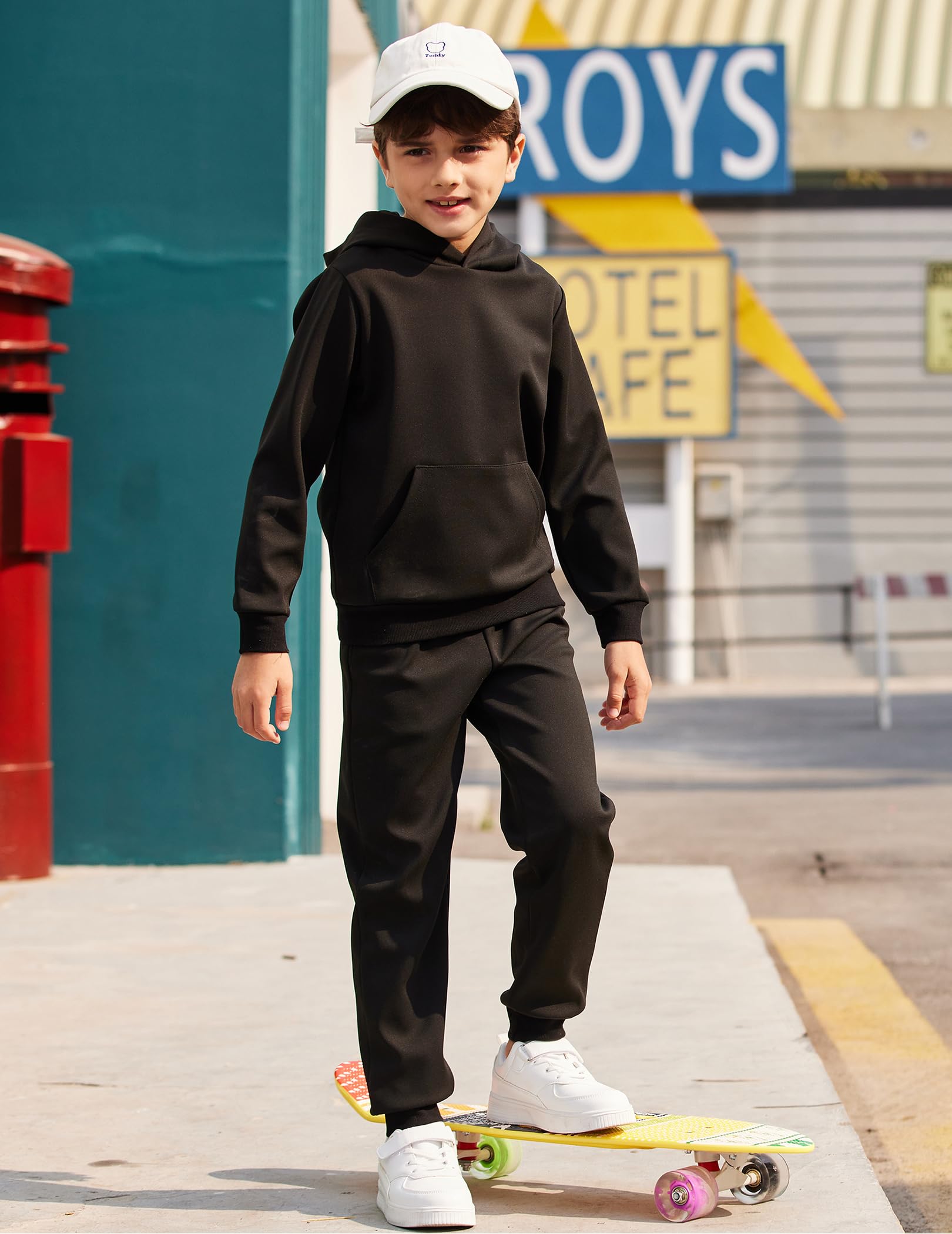 Arshiner Boy's Tracksuit Pullover Hoodie Jogging Pants Set 2 Pieces Sweatsuit Black