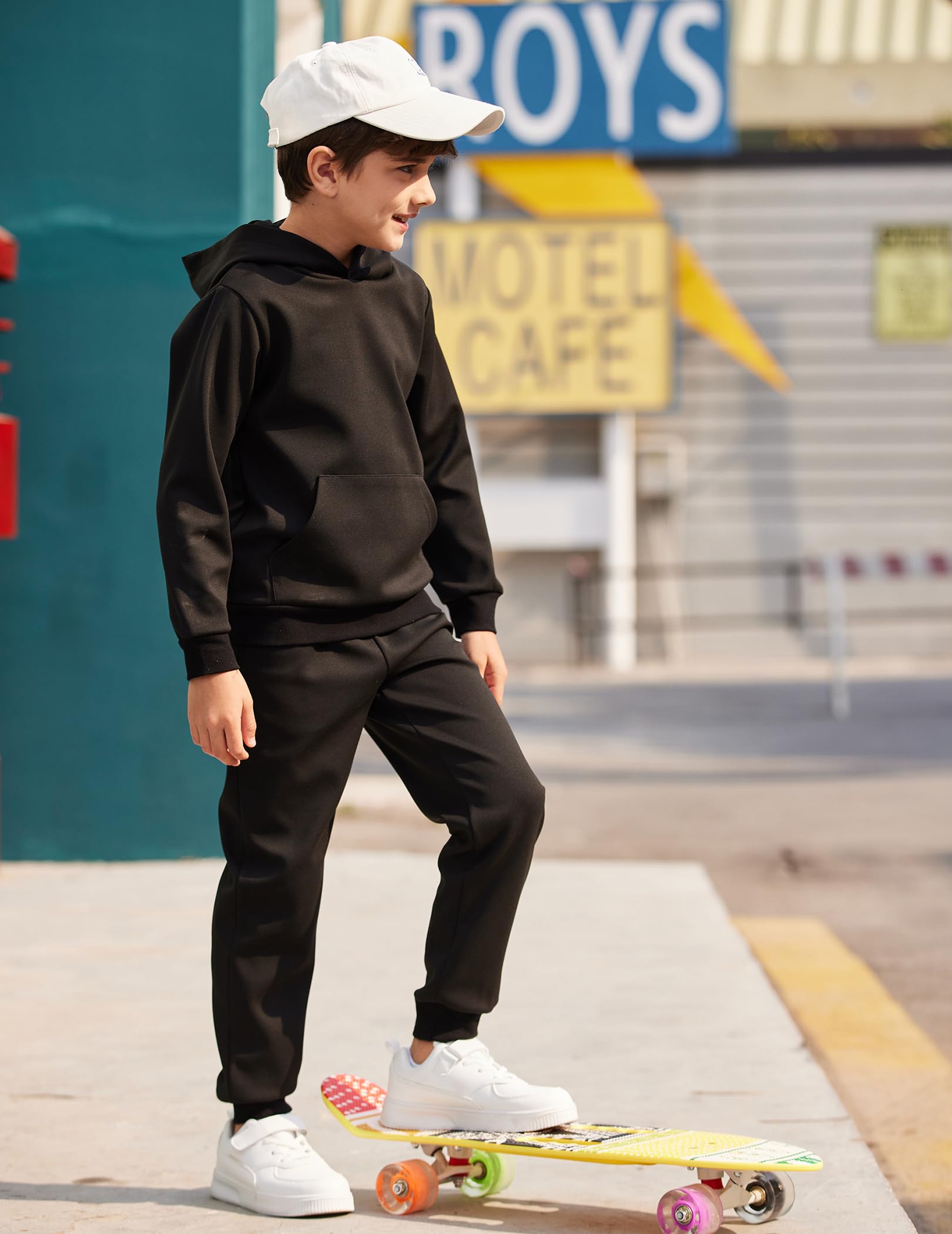Arshiner Boy's Tracksuit Pullover Hoodie Jogging Pants Set 2 Pieces Sweatsuit Black