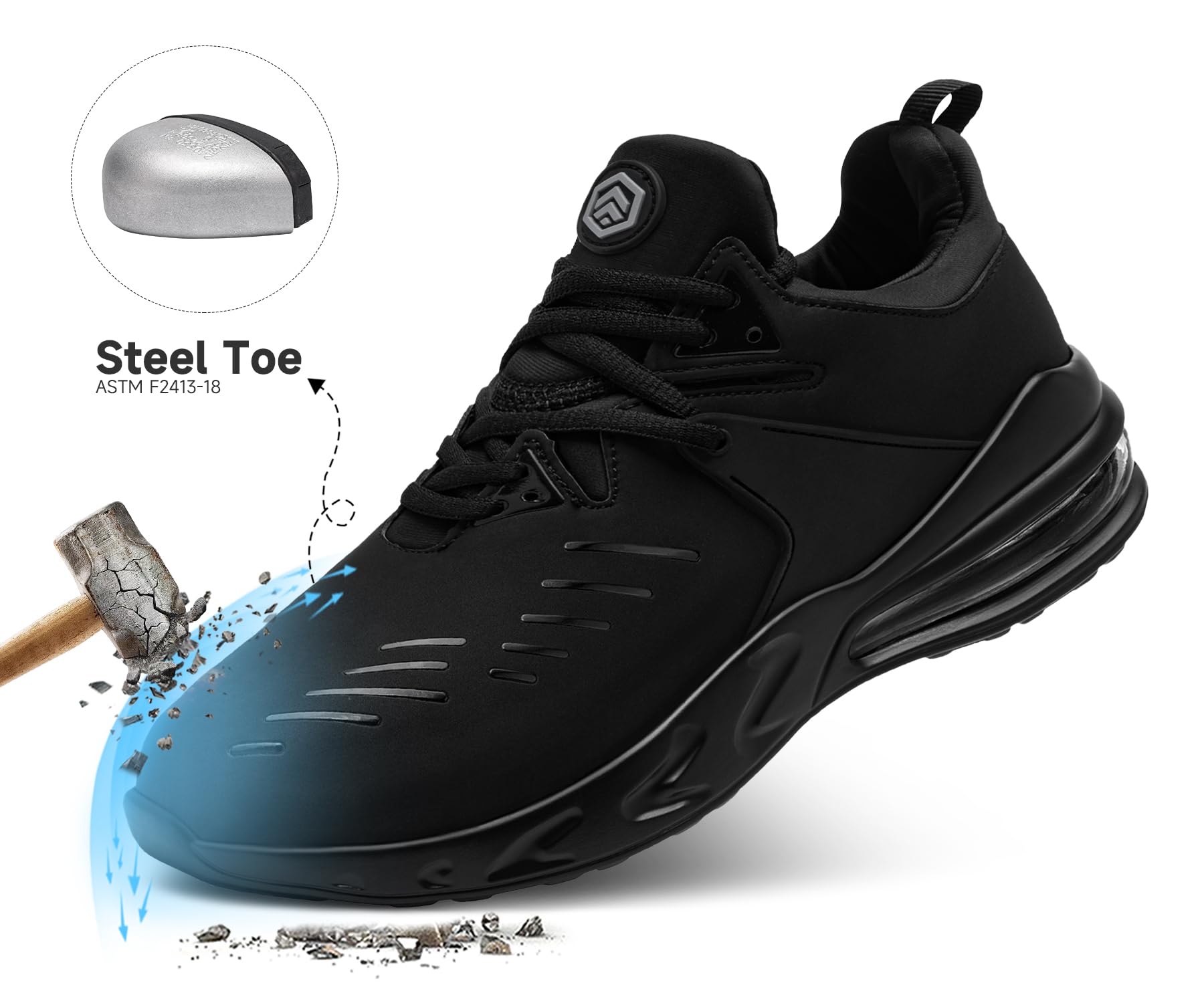 LARNMERN Steel Toe Shoes for Men Waterproof Slip Resistant Work Sneakers Athletic Durable Lightweight Comfortable Water Resistant Indestructible Construction Tennis Air Cushion(10 Men, Black)