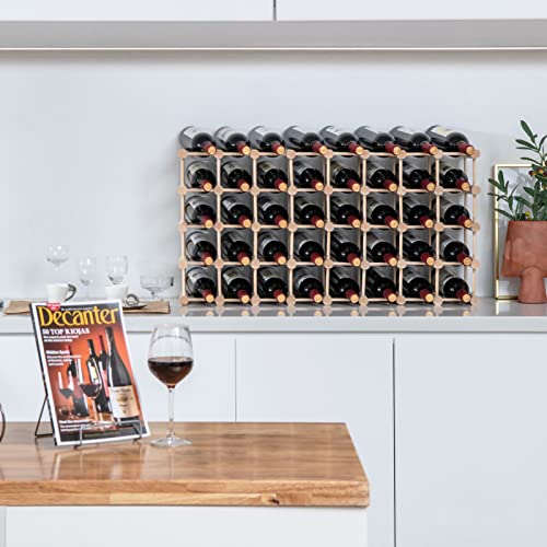 36 Bottle Wooden Wine Rack for Wine Cellar, 34” x 9.5” x 17.5” 4-Tier Large Floor Freestanding Modular Wine Bottle Storage Display Shelf Natural Bamboo Wood Construction for Kitchen and Cellar