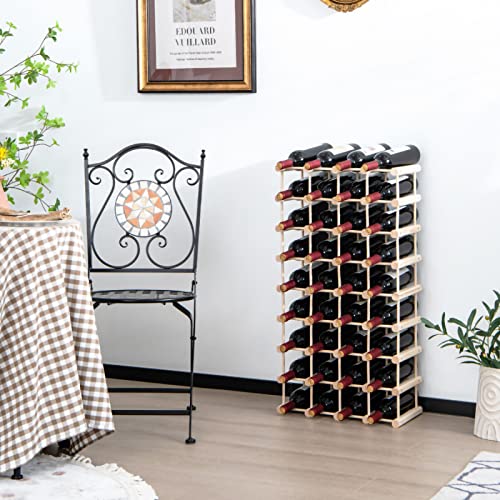 36 Bottle Wooden Wine Rack for Wine Cellar, 34” x 9.5” x 17.5” 4-Tier Large Floor Freestanding Modular Wine Bottle Storage Display Shelf Natural Bamboo Wood Construction for Kitchen and Cellar