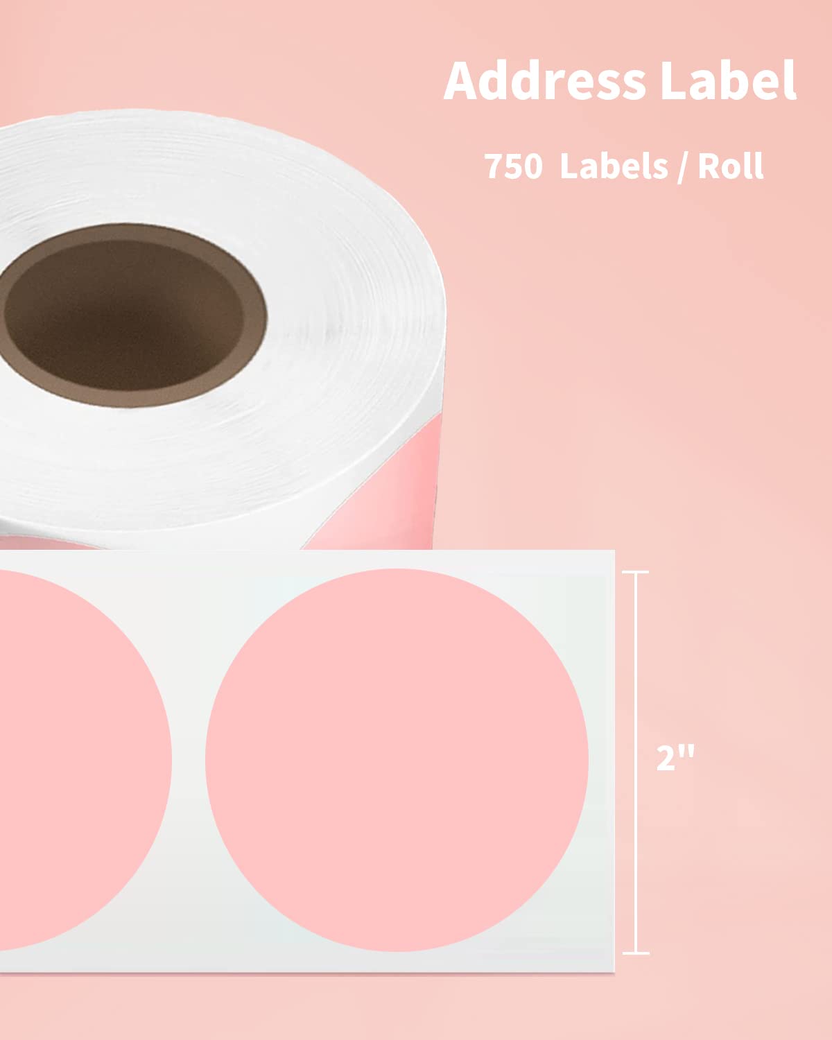 Phomemo 2" Pink Round Label Stickers Roll for 4X6 Thermal Label Printer for Small Business Supplies - 750pcs / Roll - Commercial Grade Thermal Labels for Custom Stickers Personalized & Business Logo