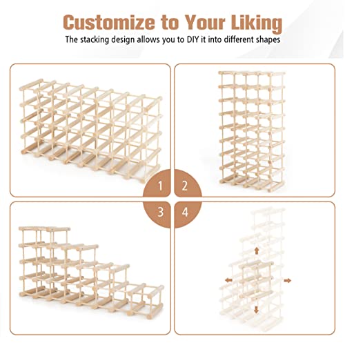 36 Bottle Wooden Wine Rack for Wine Cellar, 34” x 9.5” x 17.5” 4-Tier Large Floor Freestanding Modular Wine Bottle Storage Display Shelf Natural Bamboo Wood Construction for Kitchen and Cellar