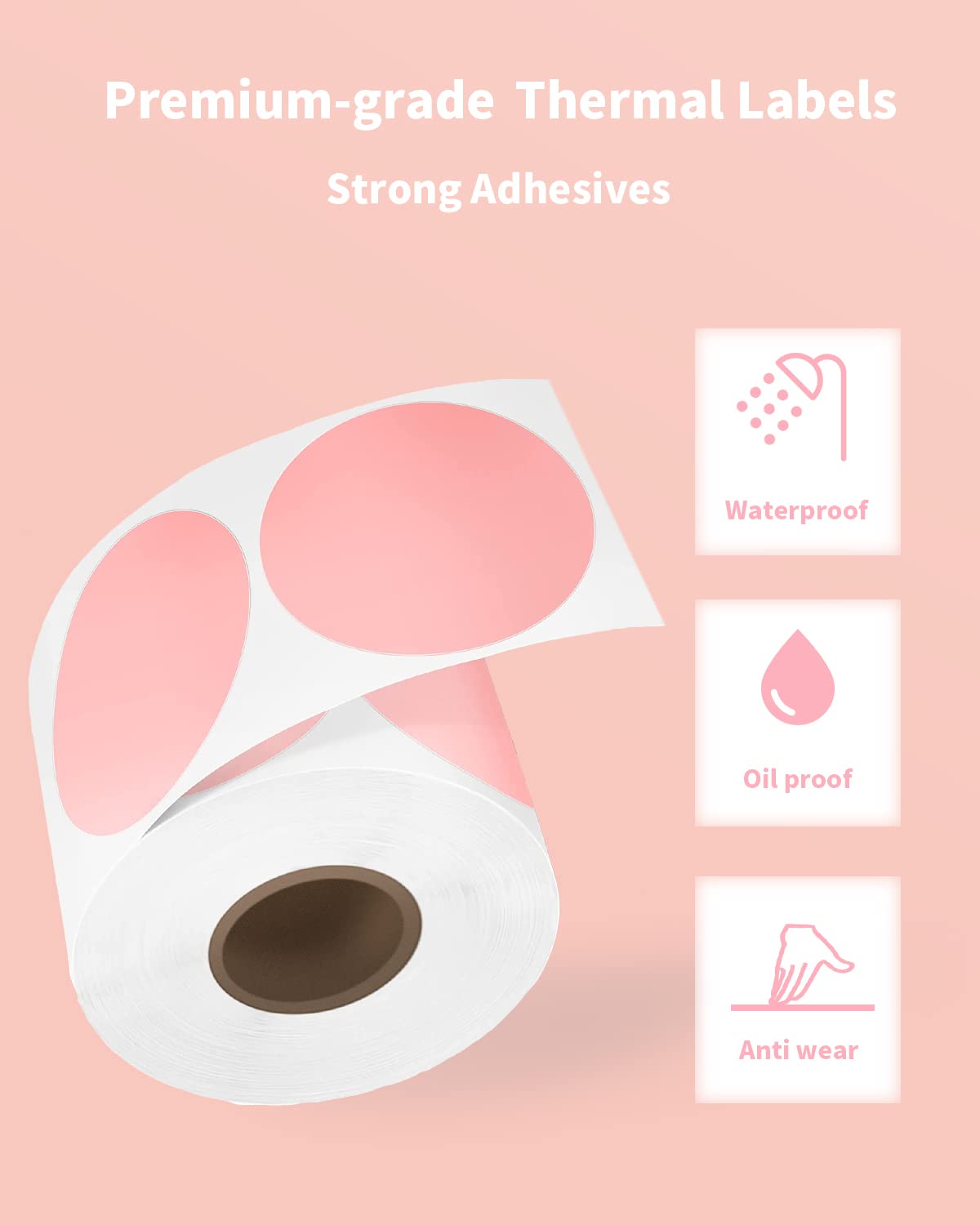 Phomemo 2" Pink Round Label Stickers Roll for 4X6 Thermal Label Printer for Small Business Supplies - 750pcs / Roll - Commercial Grade Thermal Labels for Custom Stickers Personalized & Business Logo