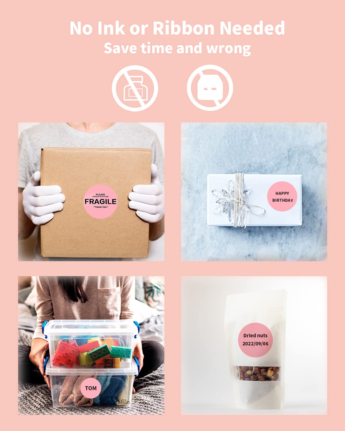 Phomemo 2" Pink Round Label Stickers Roll for 4X6 Thermal Label Printer for Small Business Supplies - 750pcs / Roll - Commercial Grade Thermal Labels for Custom Stickers Personalized & Business Logo