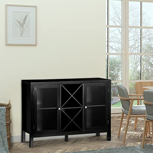 HOMCOM Sideboard Buffet Cabinet with Removable Wine Rack, Tempered Glass Door and Adjustable Shelves, Coffee Bar Cabinet for Living Room, Kitchen, Entryway, Black