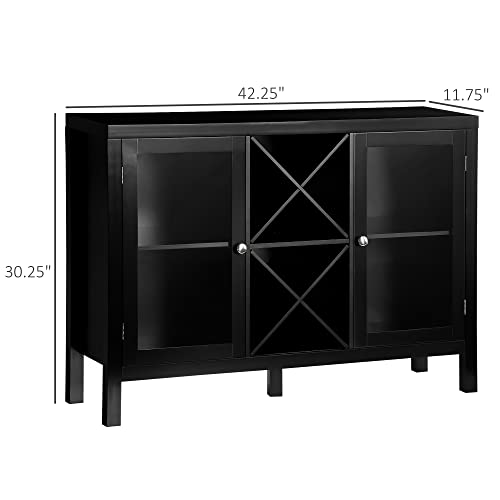 HOMCOM Sideboard Buffet Cabinet with Removable Wine Rack, Tempered Glass Door and Adjustable Shelves, Coffee Bar Cabinet for Living Room, Kitchen, Entryway, Black